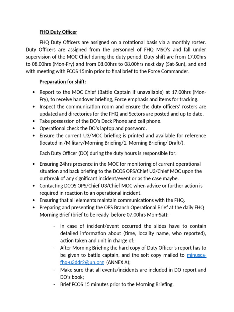 Draft Duty Officer SOP - 9oct2015 | PDF