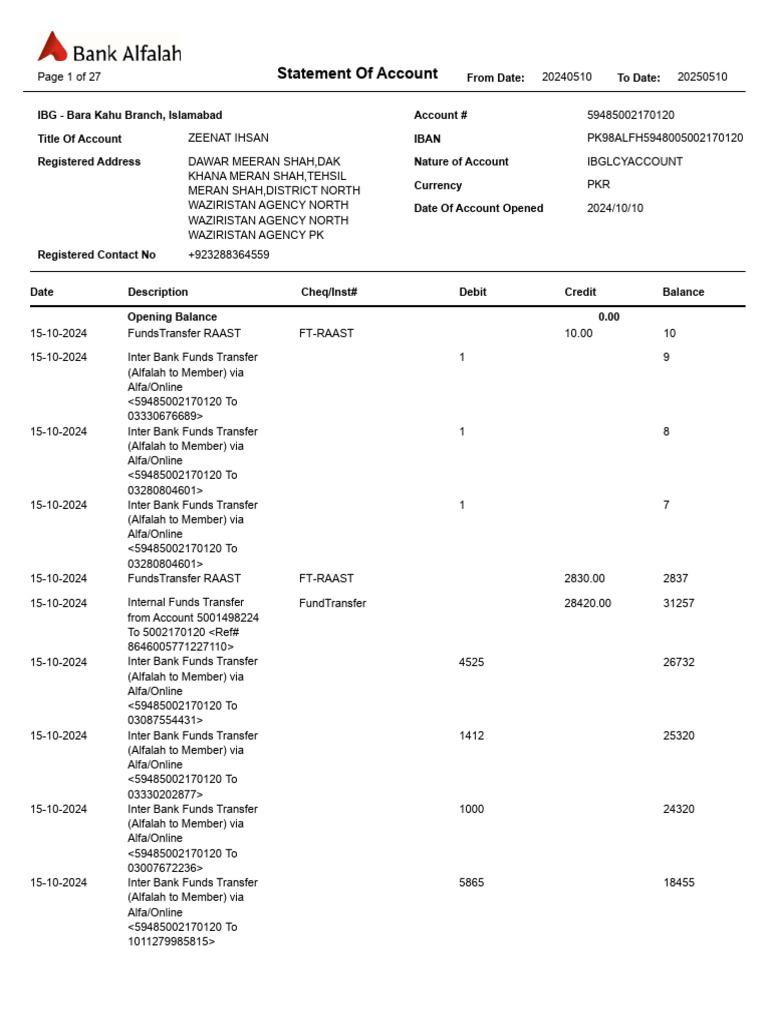 Statement of Account | PDF | Banks | Automated Teller Machine