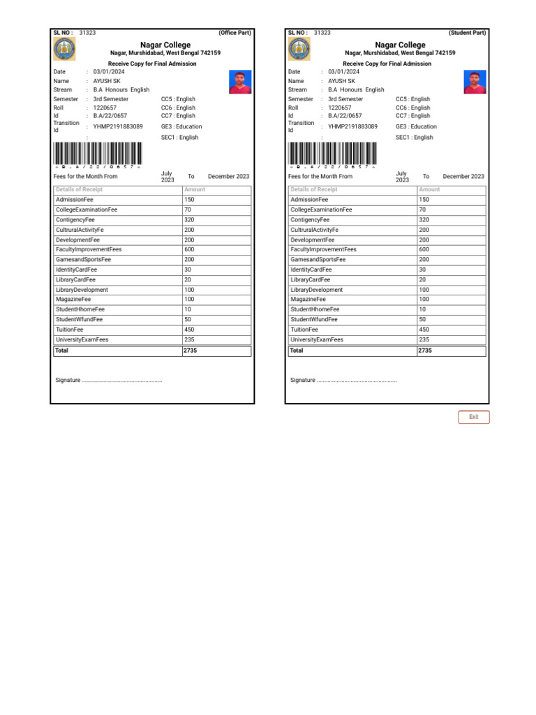 Invoice Receipt 3rd Sem | PDF