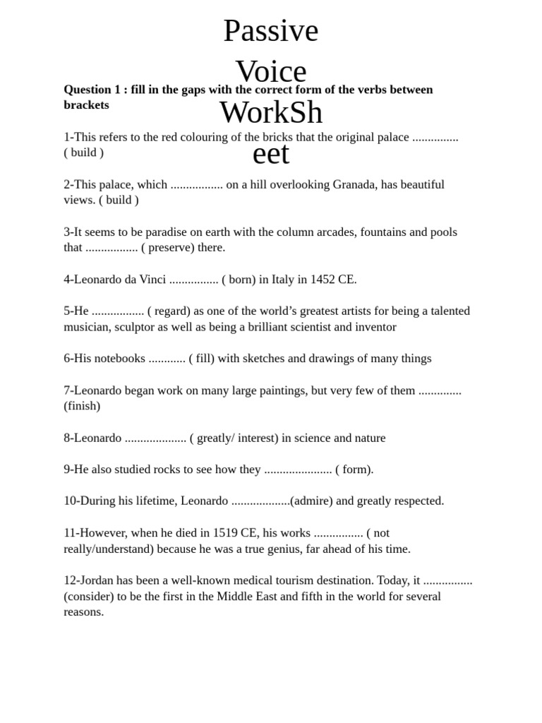 Passive Voice Exercises and Answers | PDF | Leonardo Da Vinci