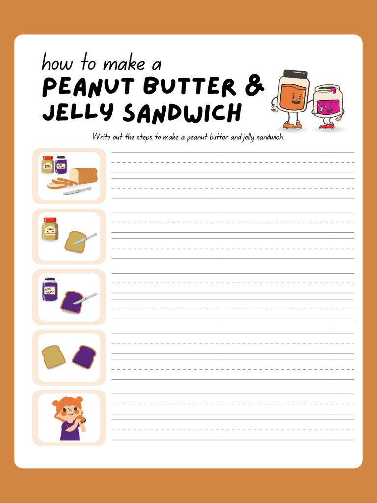 How To Make A Peanut Butter and Jelly Sandwich Writing Worksheet in A ...