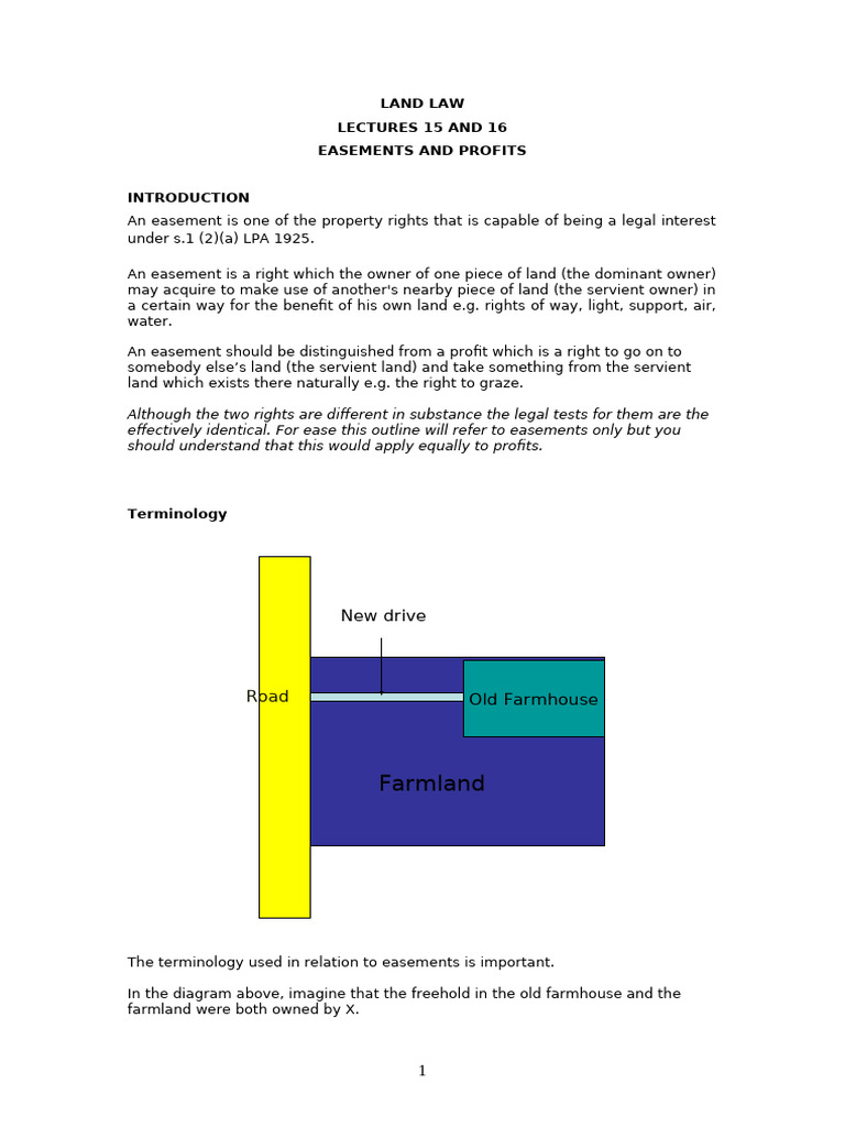 Lectures 15 and 16 - Outline - Easements | PDF | Easement | Land Law