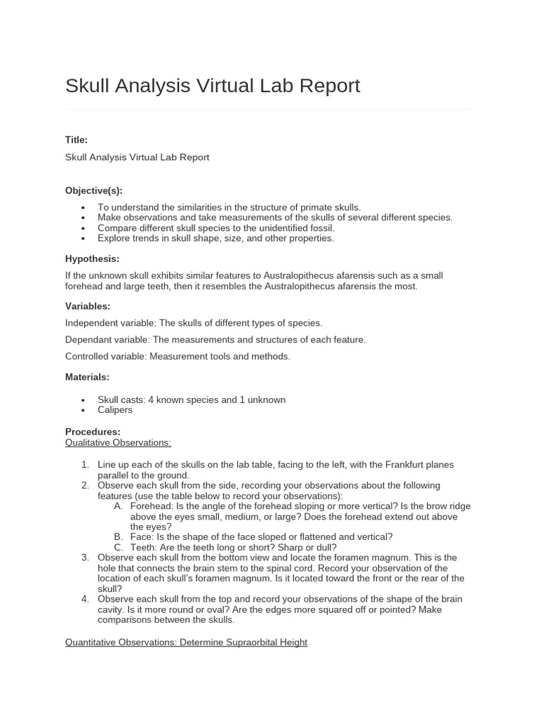 05.03 Skull Analysis Virtual Lab Report | PDF | Homo | Skull