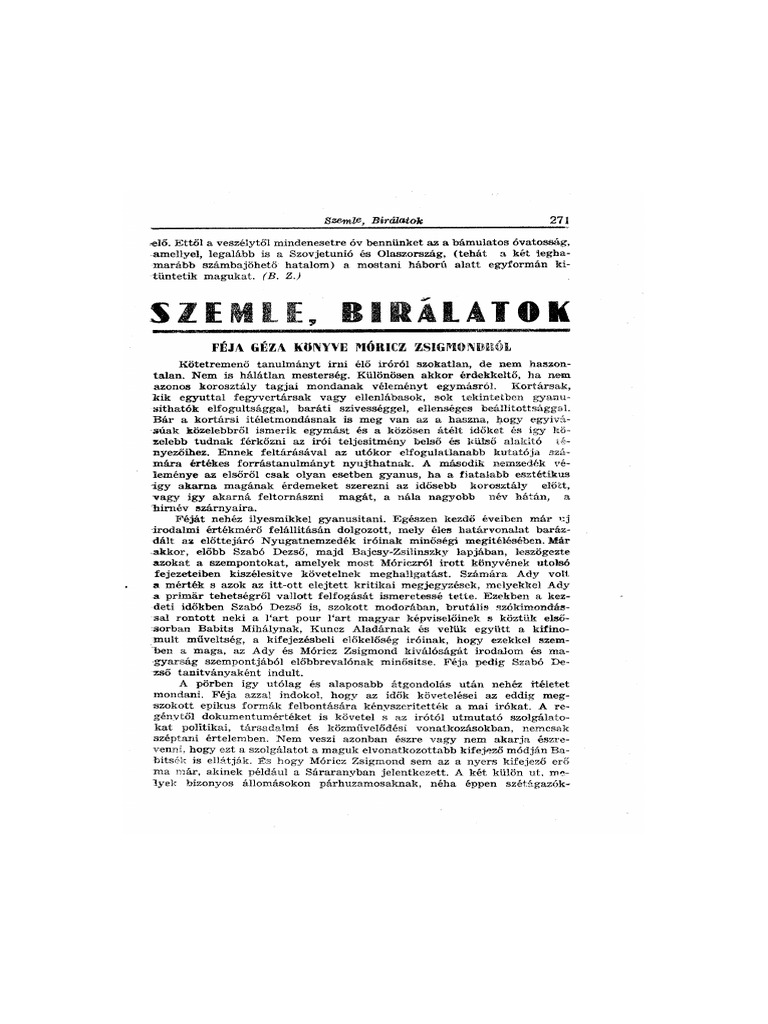 Féja Géza - Móricz Zsigmondról | PDF