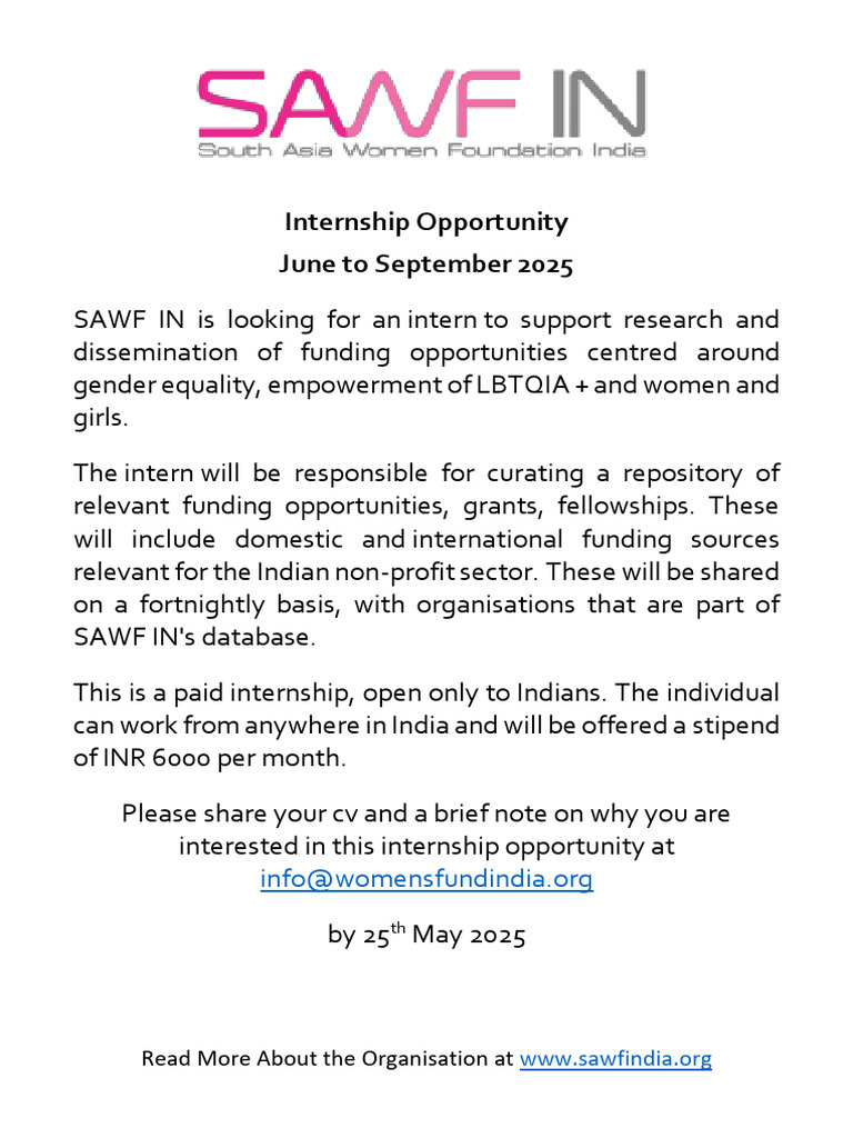 SAWF IN - Internship 2025 | PDF