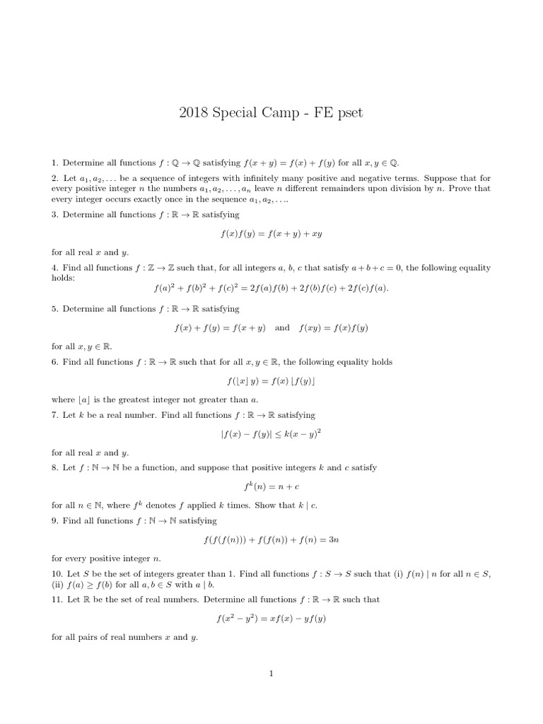 2018 Special Camp FE Pset | PDF | Real Number | Function (Mathematics)