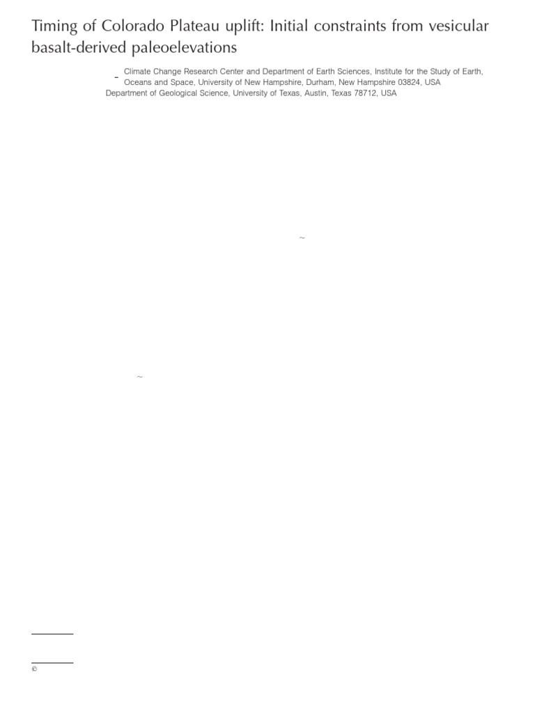 Timing of Colorado Plateau Uplift: Initial Constraints From Vesicular ...