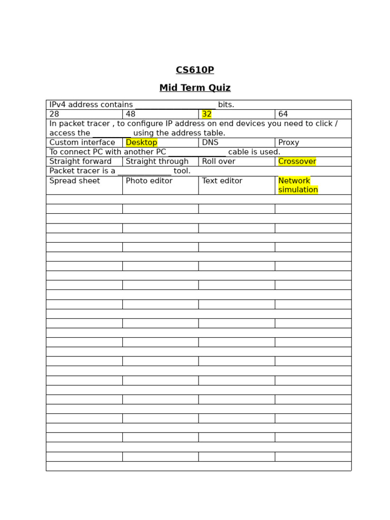 CS610P Mid Quiz | PDF
