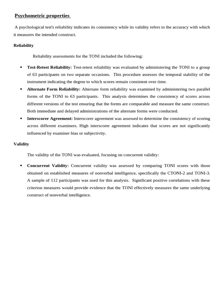 Psychometric Properties of TONI-IV | PDF