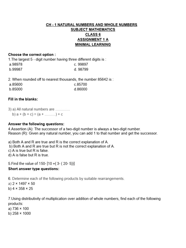 CH - 1 Natural and Whole Numbers | PDF | Numbers | Arithmetic