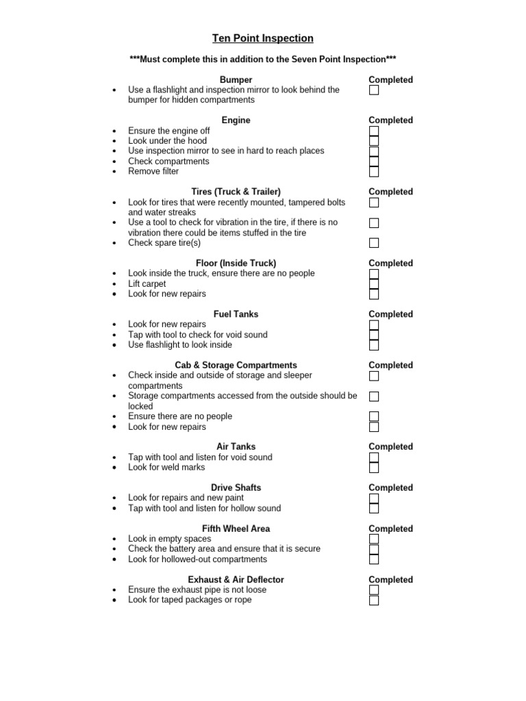 Ten Point Inspection Checklist | PDF