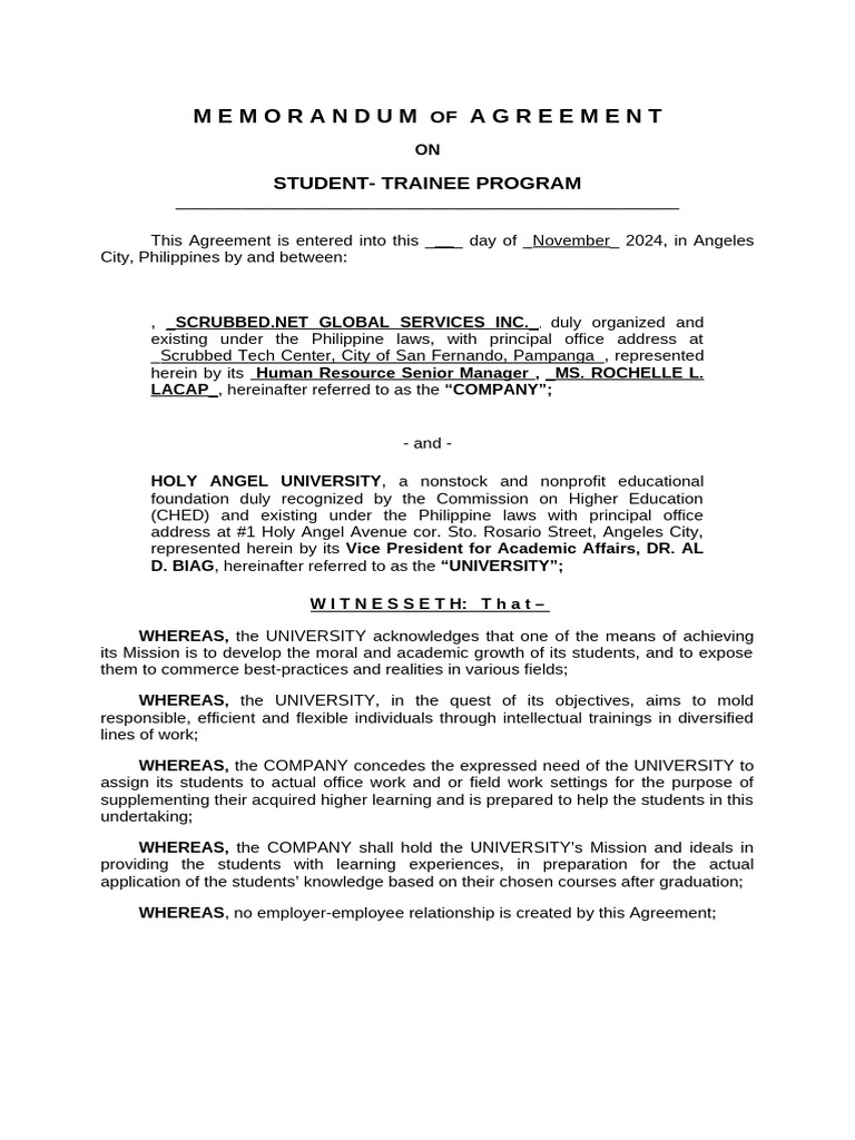 SEA MOA OJT Template 2024 | PDF