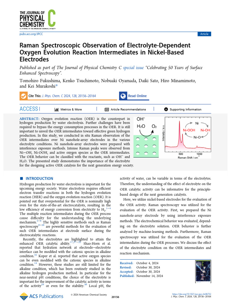 Fukushima Et Al 2024 Raman Spectroscopic Observation of Electrolyte ...