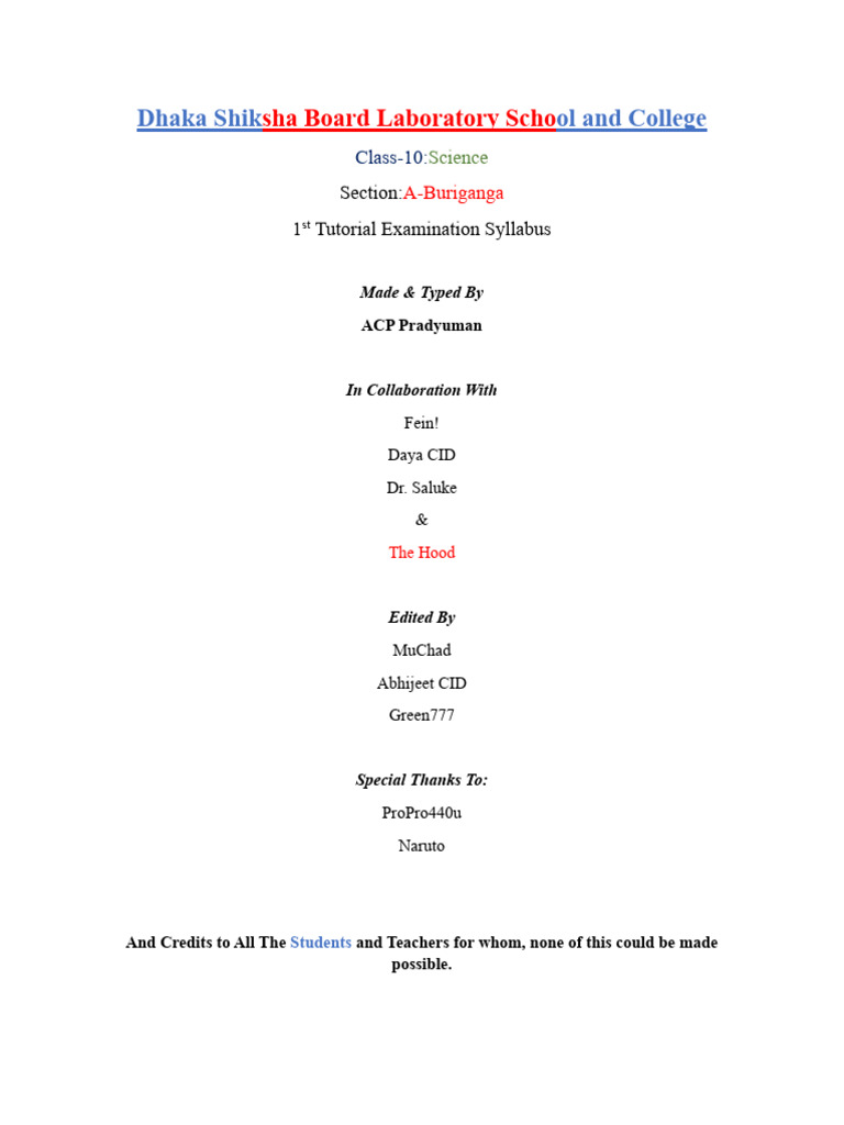 1st Tutorial Syllabus | PDF