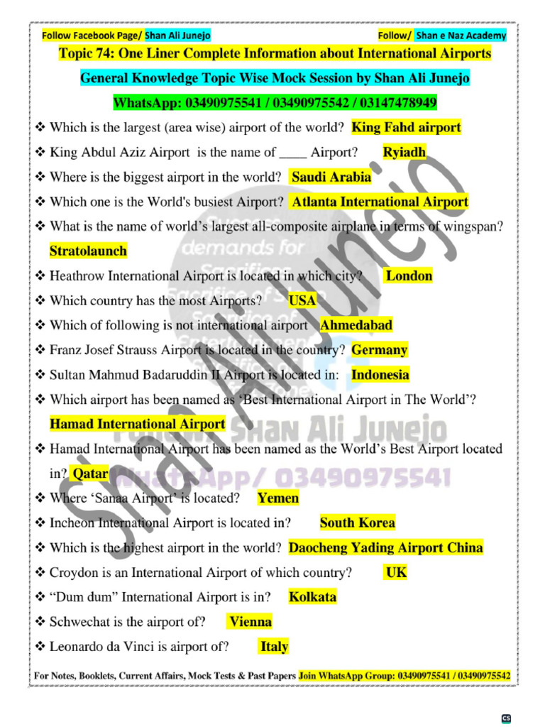 GK Session 2025 - 74th Topic - Famous International Airports in World ...