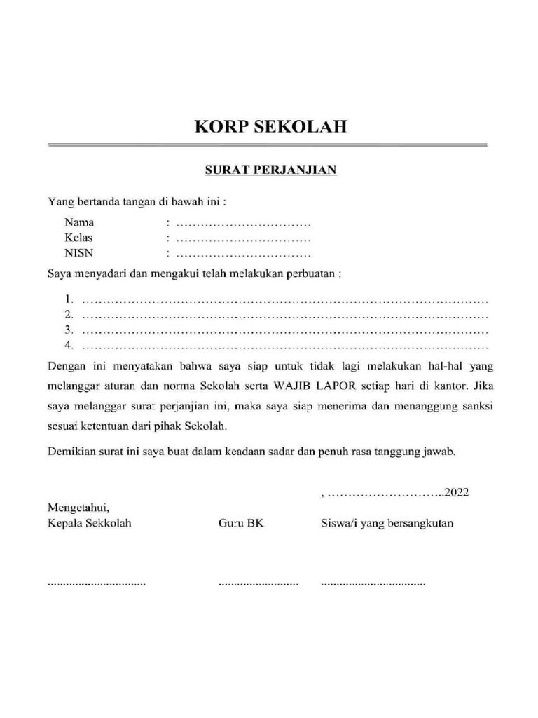 Contoh Surat Perjanjian Siswa | PDF