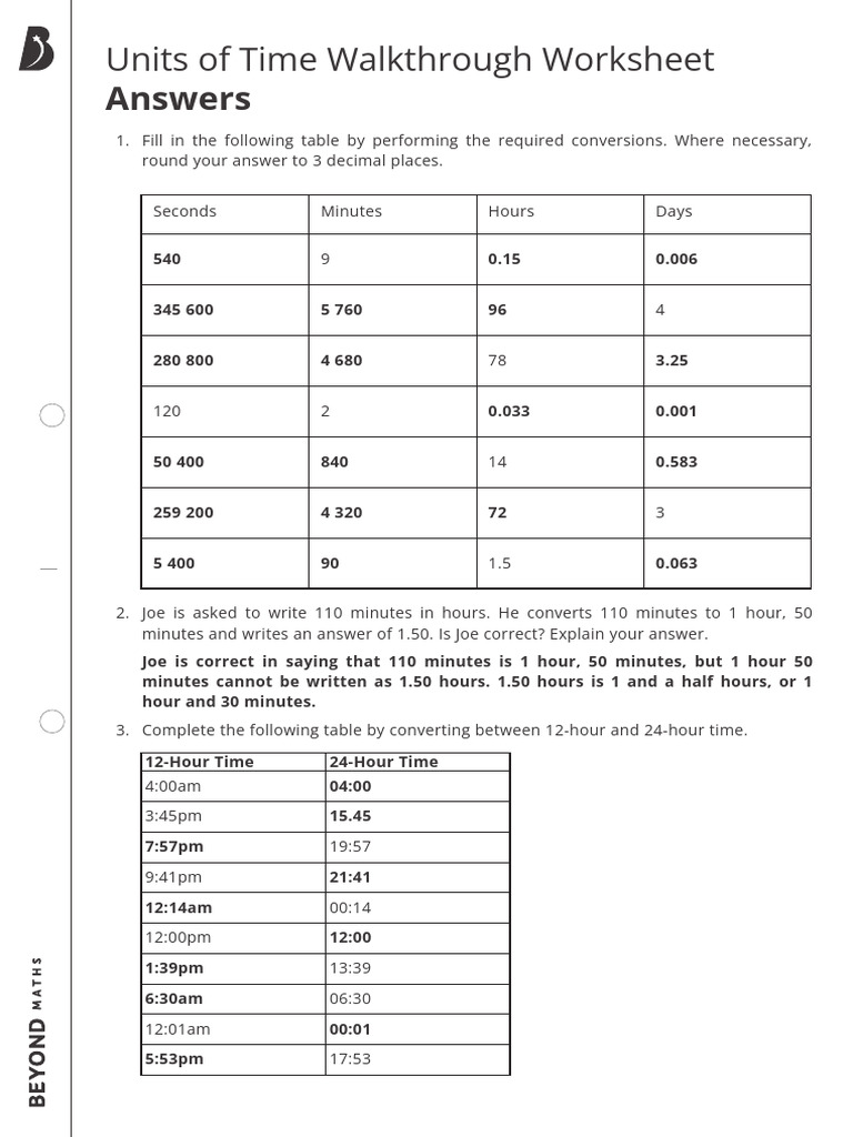Time Conversion Worksheet Answers | PDF