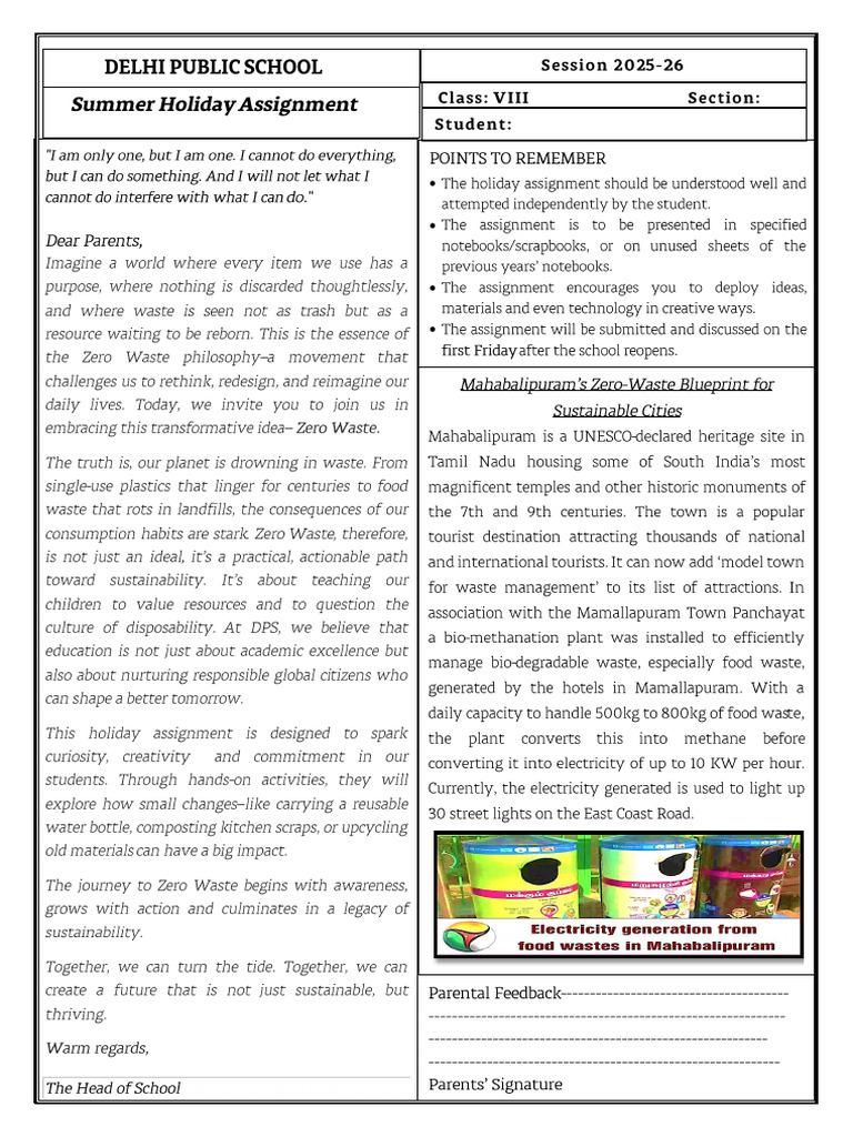 Summer Holiday Assignment Class VIII 202526 LDH | PDF