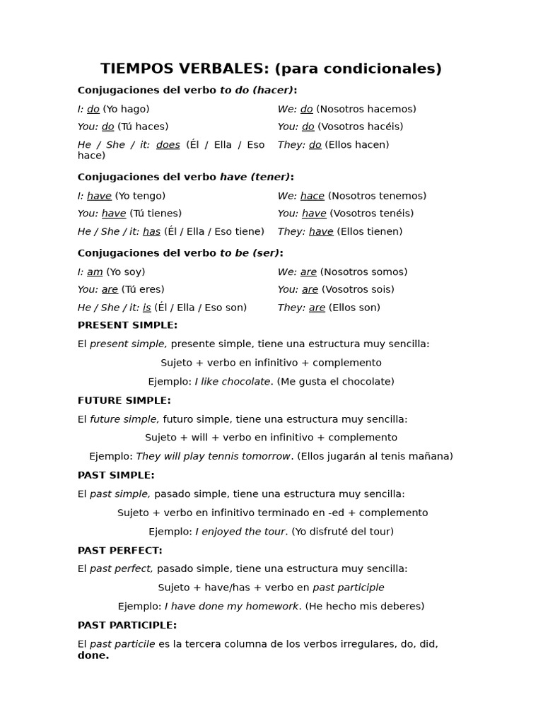 VERBAL TENSES FOR CONDITIONALS | PDF