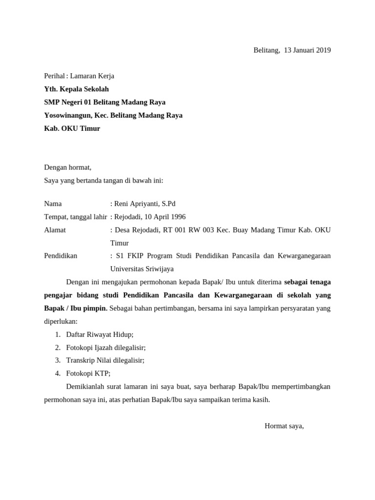 Surat Lamaran Fix | PDF