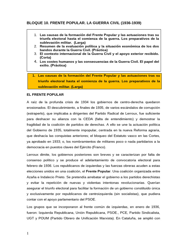 Frente Popular y Guerra Civil Española | PDF | España franquista ...