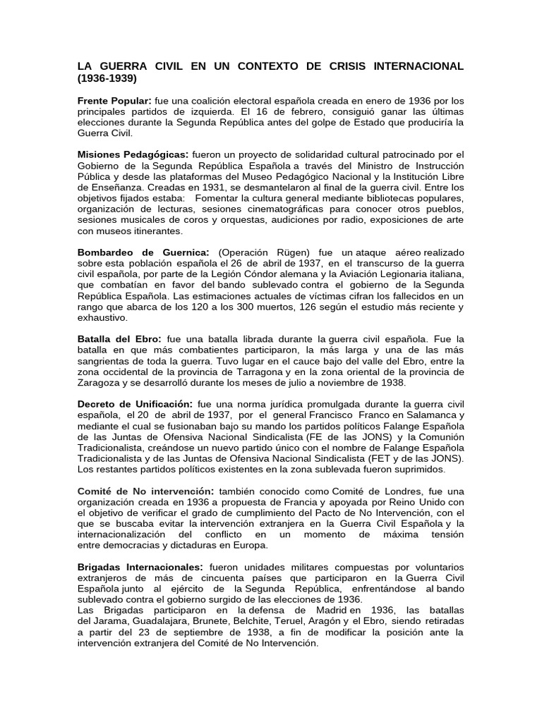 Conceptos BLoque Guerra Civil y Franquismo 2425 | PDF | guerra civil ...