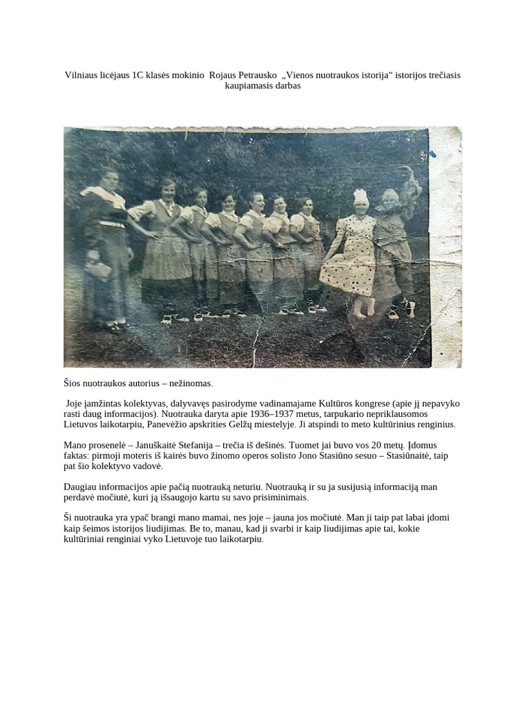 Vienos Nuotraukos Istorija" Istorijos Trečiasis Kaupiamasis Darbas | PDF