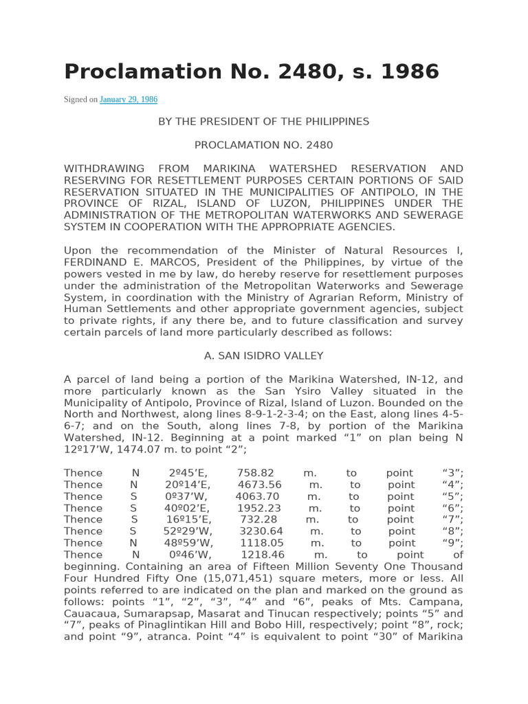 Marikina Resettlement Areas 1986 | PDF | President Of The Philippines ...