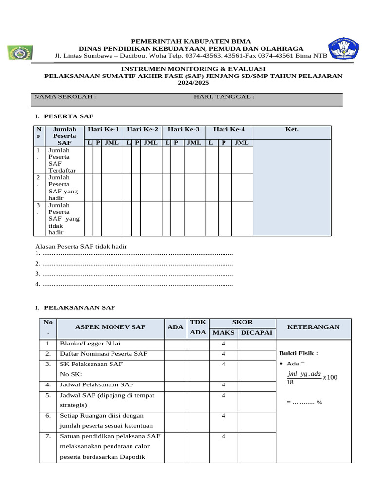 Instrumen Monev Saf Tahun 2025 | PDF