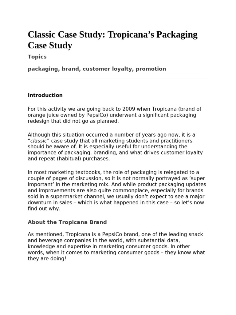 Case Study 7 Classic Case Study Tropicana S Packaging Pdf Pepsi Co