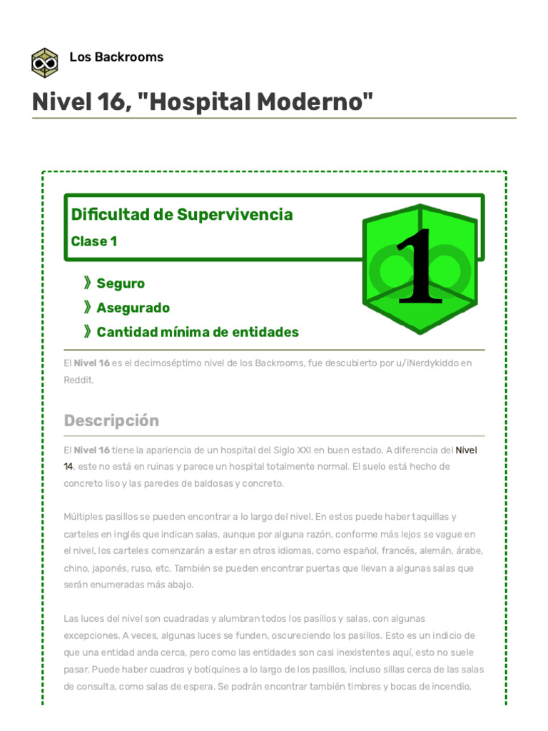 Nivel 16, - Hospital Moderno - Wiki Backrooms - Fandom | PDF