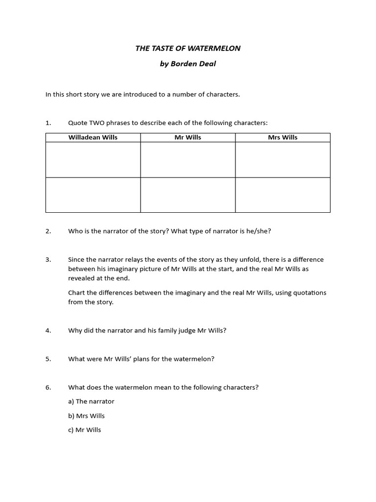 The Taste of Watermelon - Activity | PDF