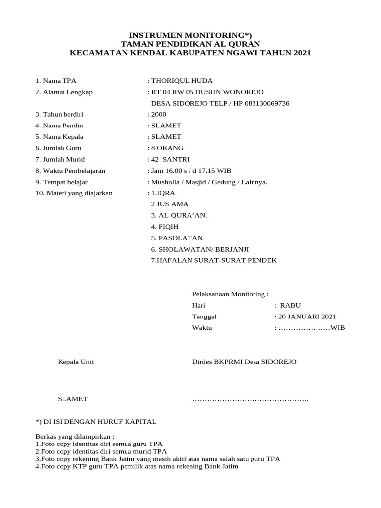 Instrumen Monitoring | PDF