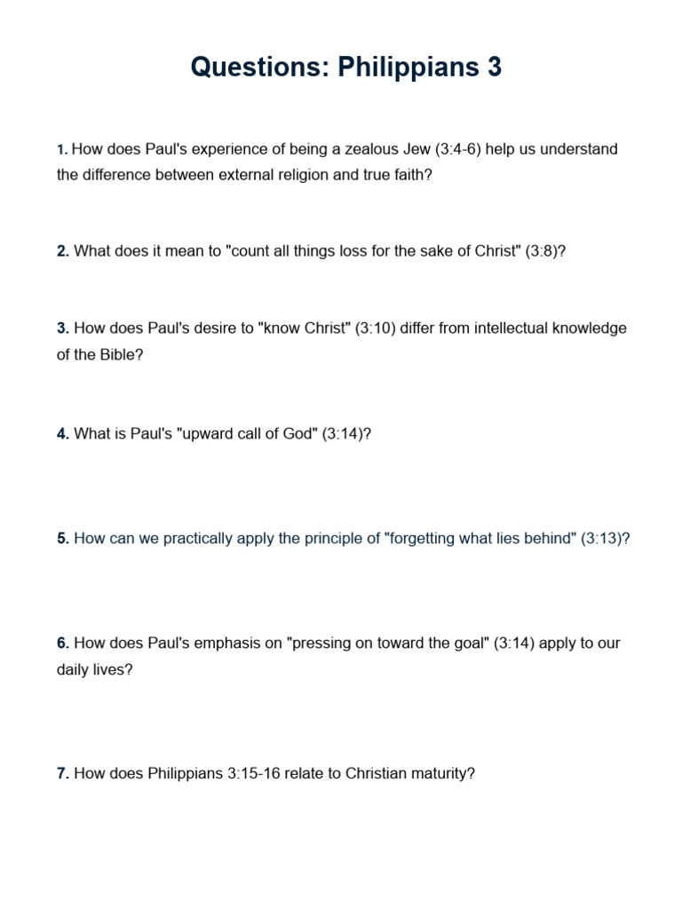 Philippians 3 Study Questions | PDF