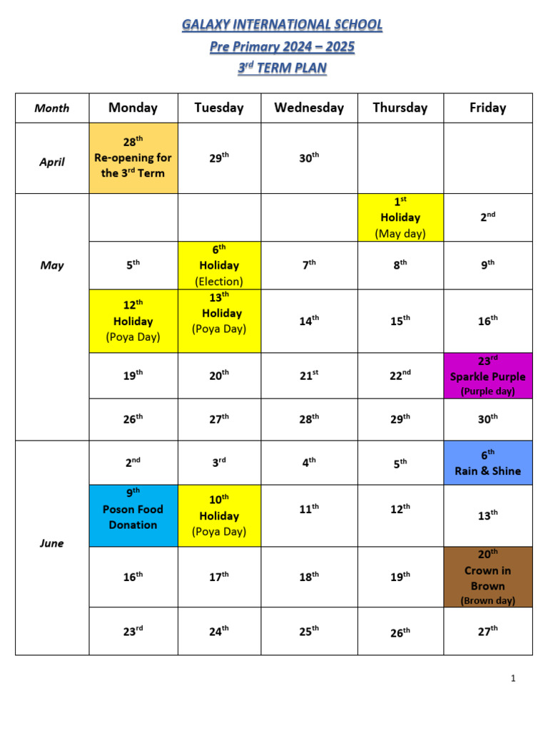 2024-2025 3rd Term Plan Pre-Primary | PDF