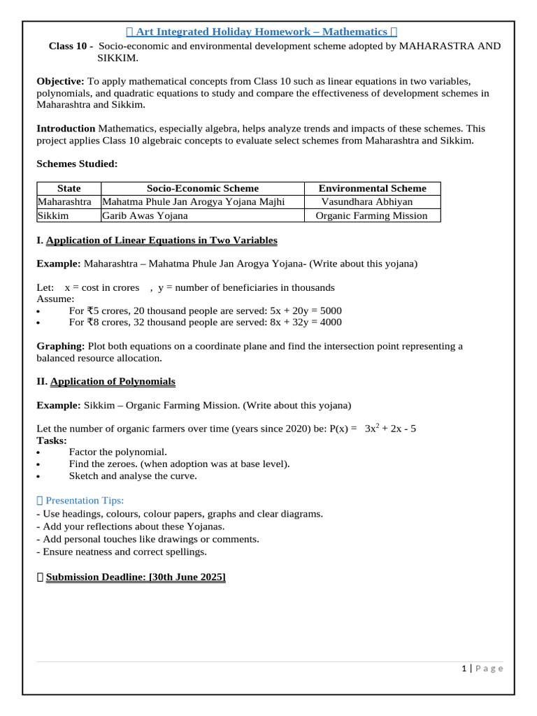 Class 10 Mathematics Project - Socio-Eco Development Adapted by ...