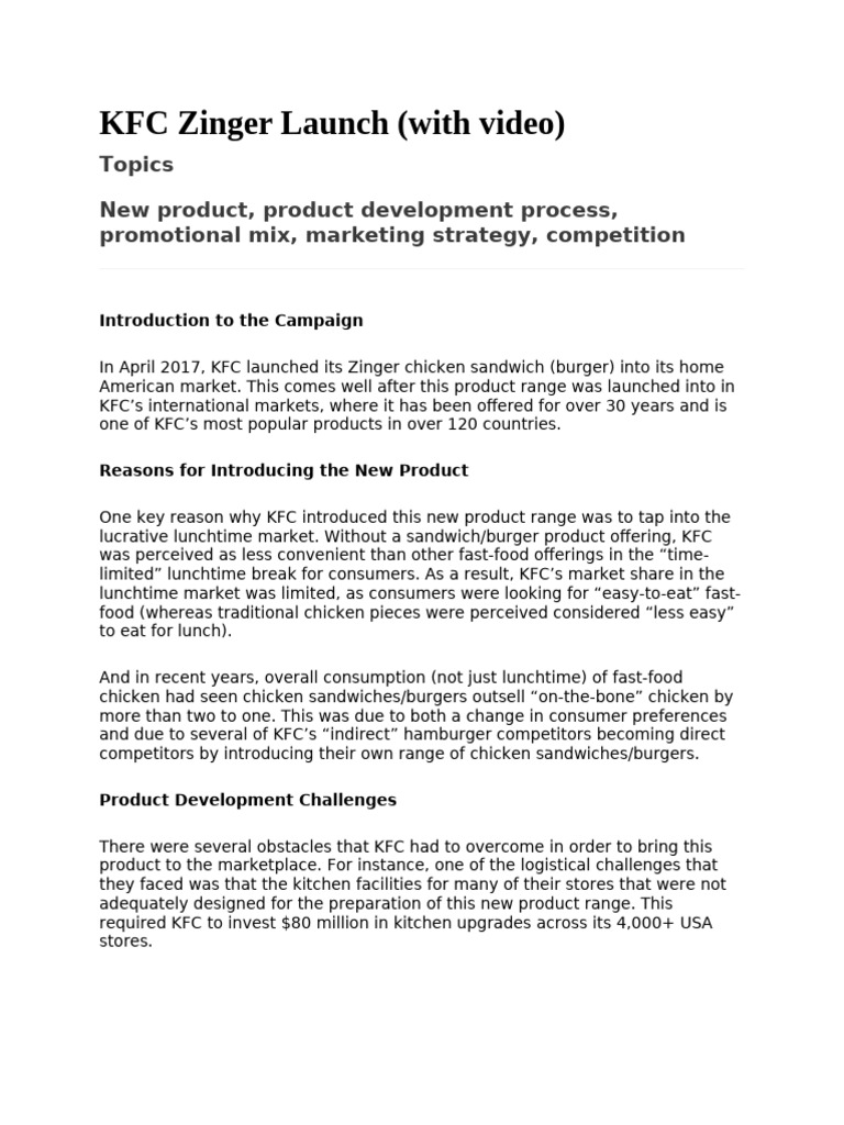 Case Study 10 KFC Zinger Launch | PDF | Hamburgers | Lunch