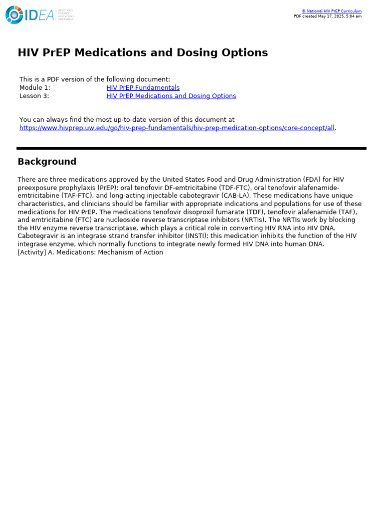 Hiv Prep Medications Dosing Options | PDF | Health Sciences | Drugs