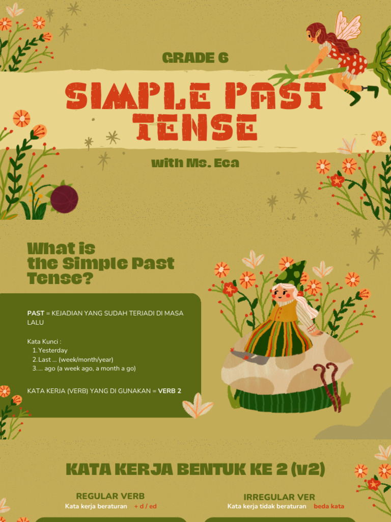 Simple Past Tense Education Presentation in Green Red Illustrative ...