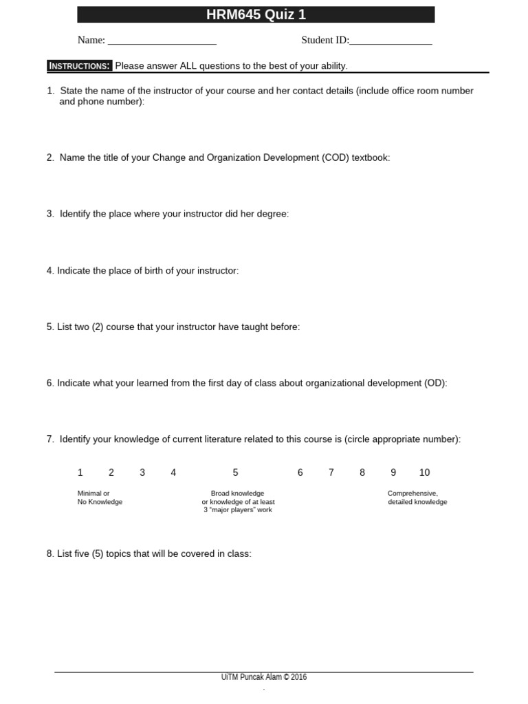 HRM645 Pre Course Assessment Sept 16 | PDF