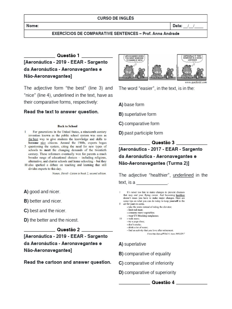 Exercícios de Comparative Sentences | PDF | Linguistics