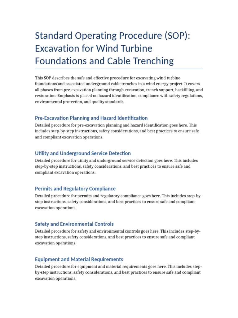 Excavation Procedure Wind Project | PDF | Regulatory Compliance | Safety