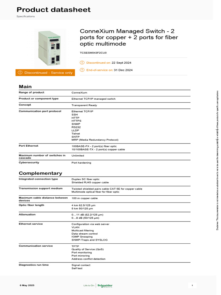 Schneider Electric_Modicon-Switch_TCSESM043F2CU0 | PDF | Port (Computer ...