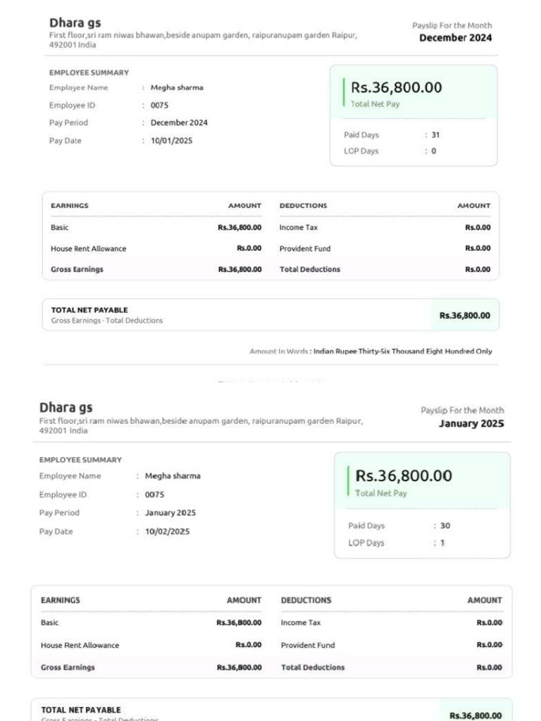 Miss Megha Sharma (Salary Peyment Slip) | PDF