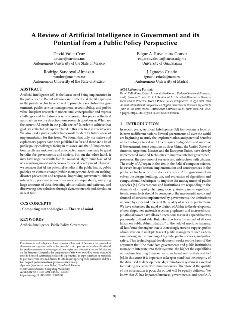 A Review of Artificial Intelligence in Government and Its | PDF ...