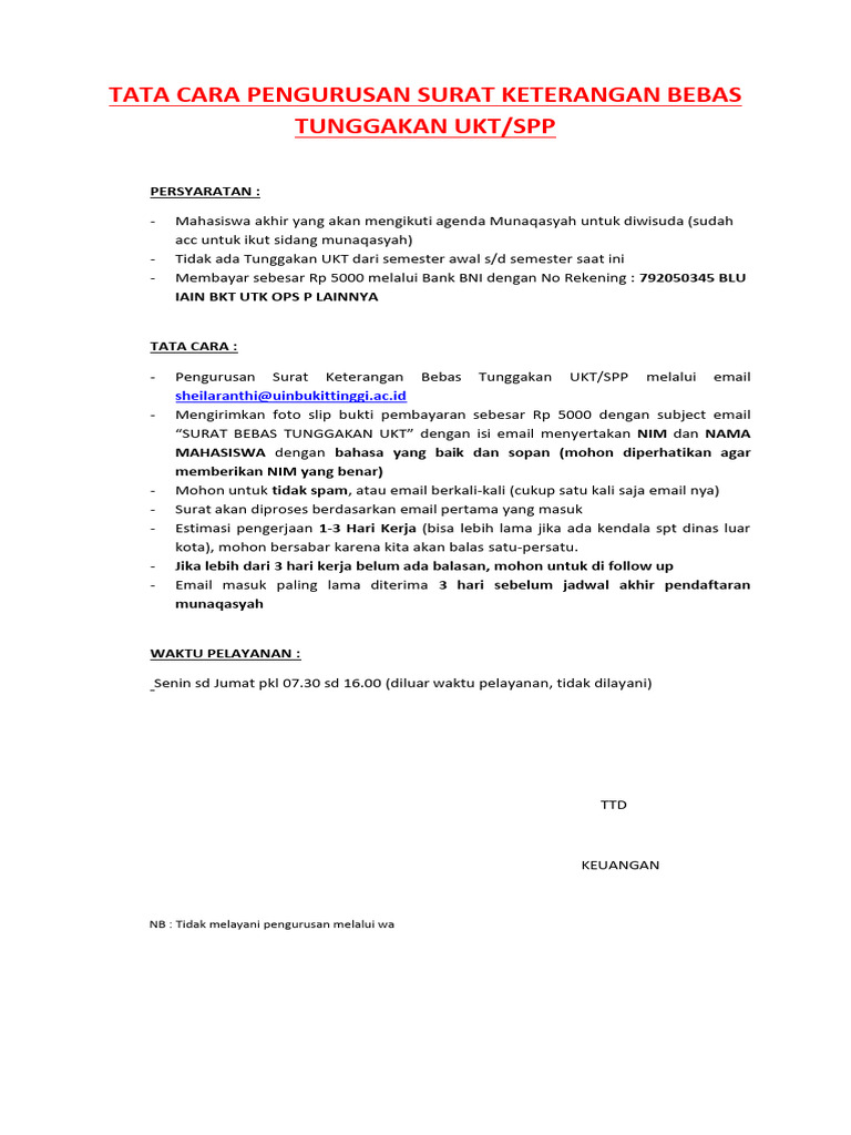 TATA CARA PENGURUSAN SURAT KETERANGAN BEBAS TUNGGAKAN UKT NEW | PDF