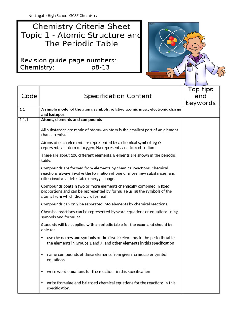 Topic 1 - Atomic Structure and The Periodic Table - Triple Science | PDF | Atoms | Atomic Nucleus