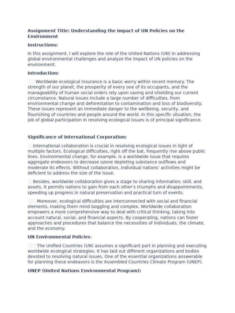 Understanding the Impact of UN Policies on the Environment | PDF ...