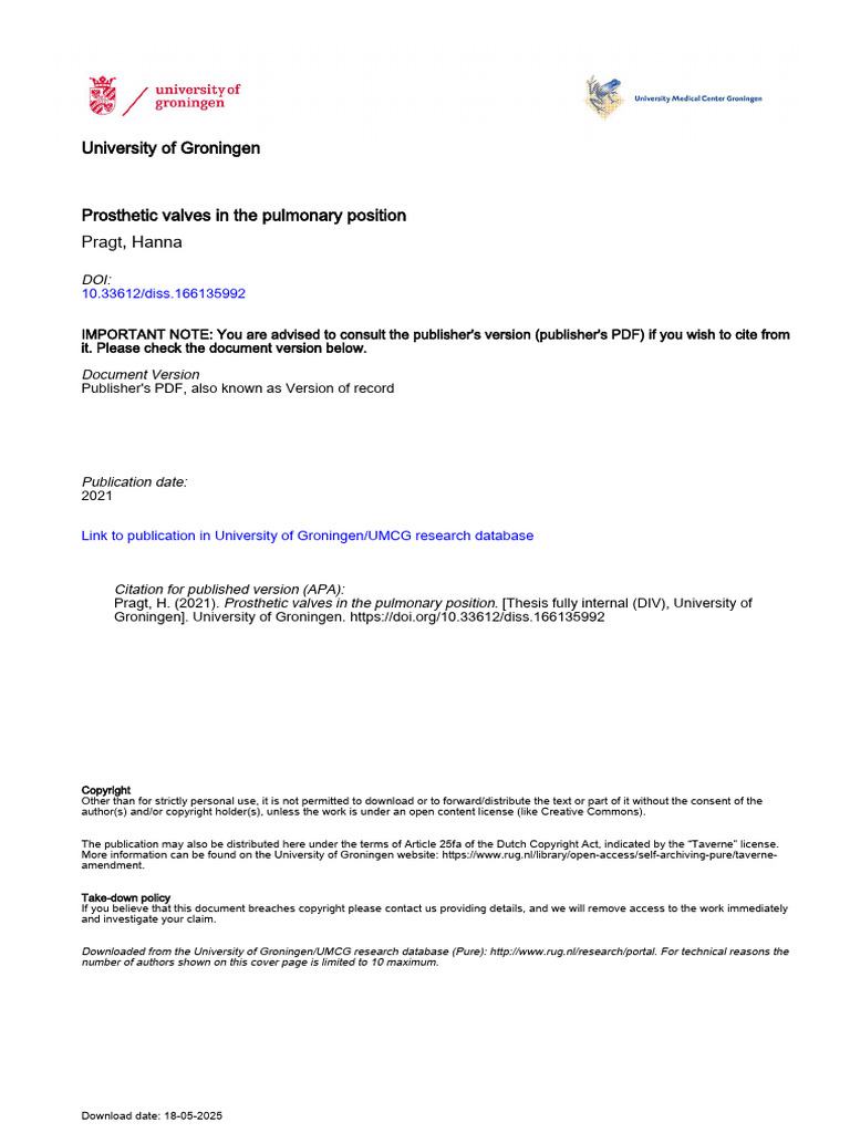Complete_thesis Prosthetic valves in the pulmonary position | PDF ...