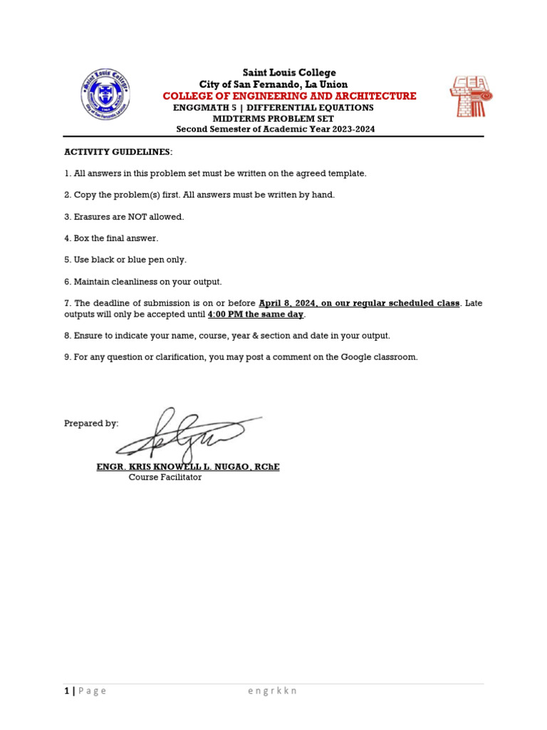Midterms-Problem Set-EnggMath5 | PDF